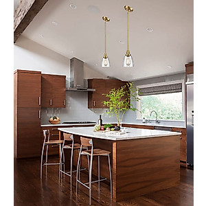 CLAXY Glass Pendant Lights Kitchen Island Mini Pendant Lighting Bell Shade Adjustable Rod Hanging Pendant Light Fixture Gold