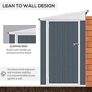 Outsunny 4' x 6' Steel Garden Storage Shed Lean to Shed Outdoor Metal Tool House with Lockable Door and 2 Air Vents for Backyard, Patio, Lawn