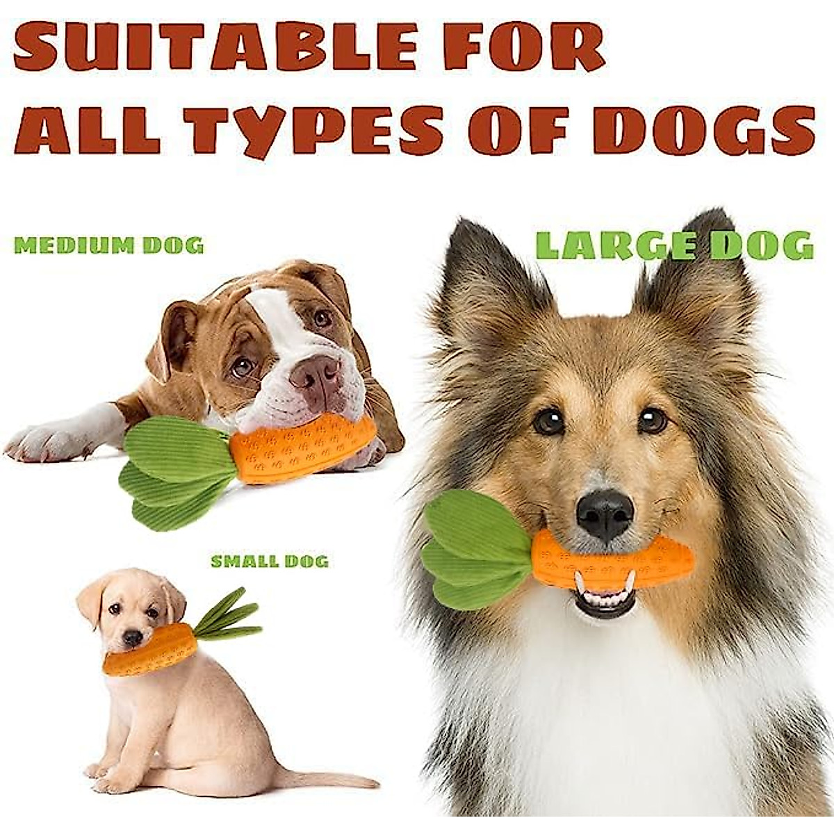 Cooway Dog Chew Toy, Carrot Dog Squeaky Toys for Aggressive Chewers, Natural Rubber Dog Teeth-Cleaning Toy for Puppy Small Medium Large Dogs,Interactive Tough Dog Toy for Training