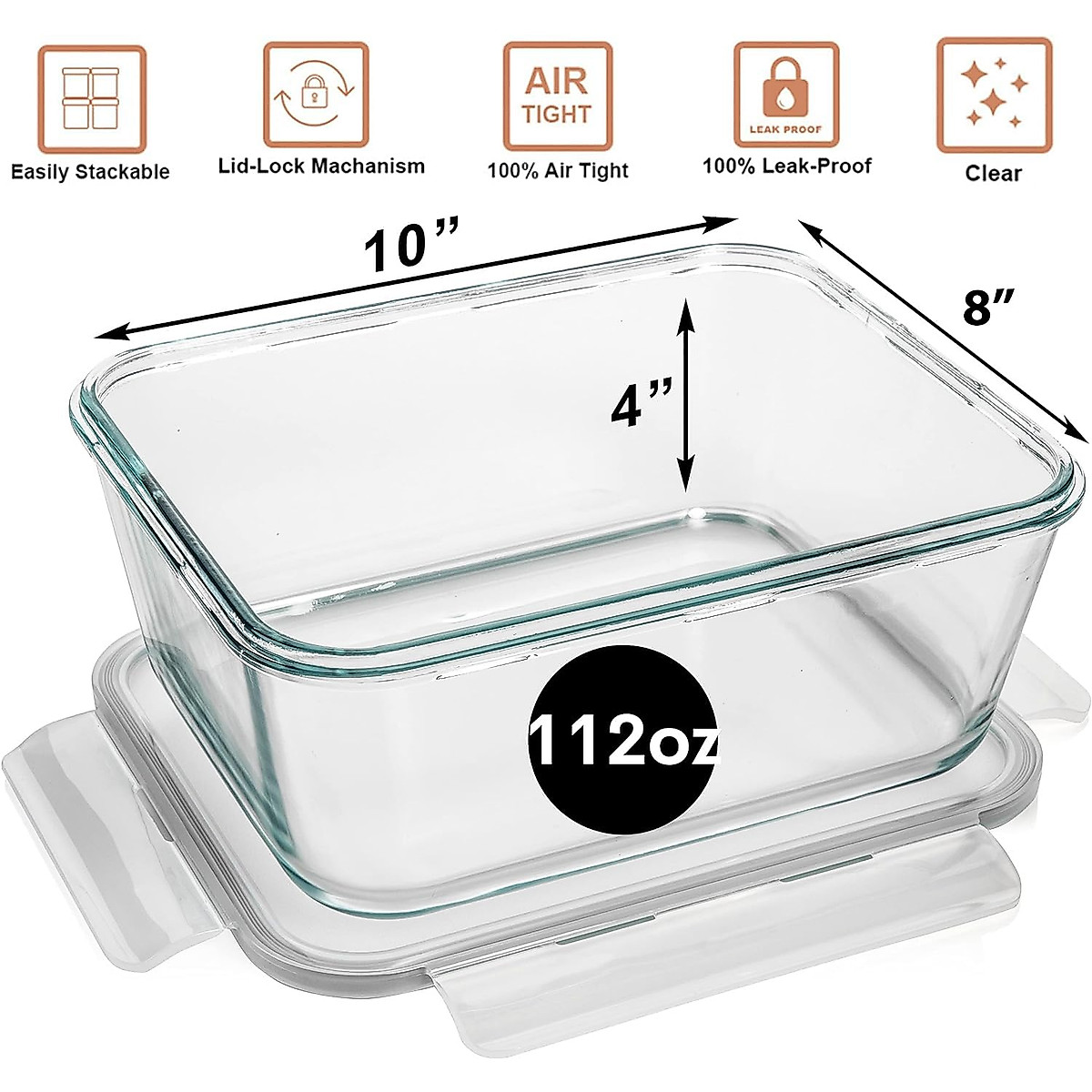 3300 ml/ 112 oz LARGE Glass Food Container with Locking Lid. Ideal for Storing food, vegetables or fruits. Baking Casserole, Lasagna, Baking Or Roasting chicken and lot of other tasty food. BPA Free