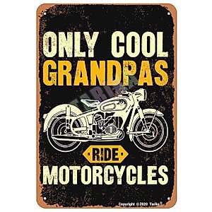Tarika Only Cool Grandpas Ride Motorcycles Iron 20X30 cm Vintage Look Decoration Painting Sign for Home Kitchen Bathroom Farm Garden Garage Funny Wall Decor,8x12 inches