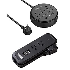 NTONPOWER Travel Power Strip with USB Bundle, 3 Outlet Flat Plug Power Strip and 2 Outlet Small Power Strip Extension Cord, Compact Charging Station for Cruise Ship, Nightstand, Home and Office, Black