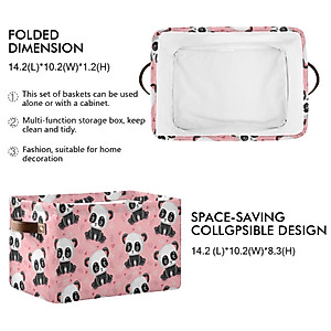 Pink Pandas Hearts Storage Basket Storage Organizer Box Bin Large Collapsible Cube Baskets with PU Handles for Shelf Closet Nursery Laundry 1 Pack