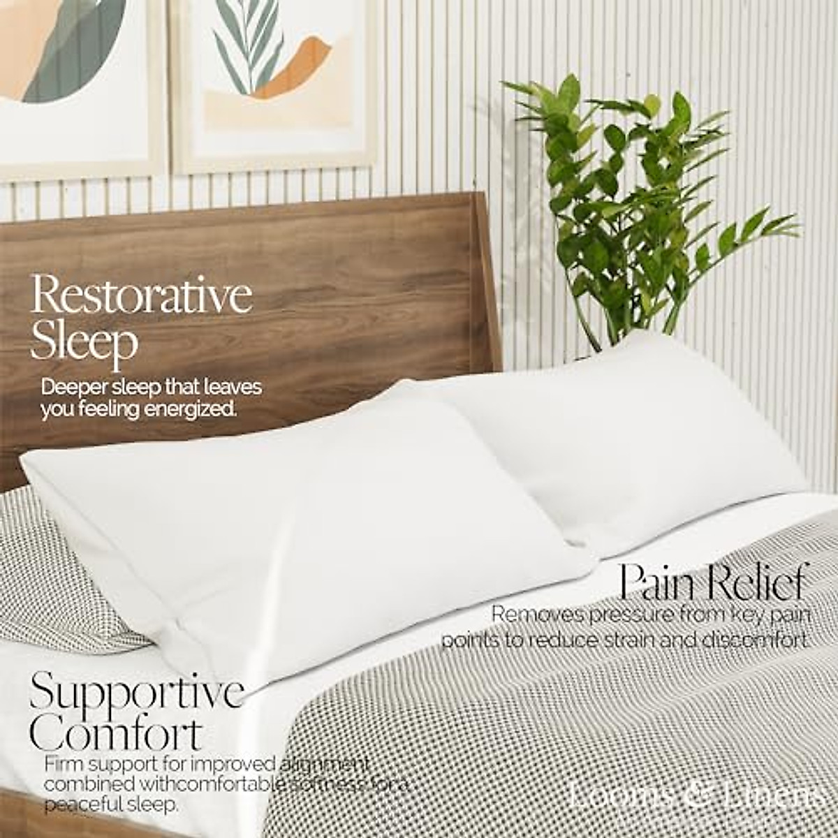 King Size Pillows for Bed Pillows Made in USA by Looms and Linens King Sham Insert Pillow 20 x 36 Flat Sleeping Pillow Insert for Bedroom Washable Pillow Inserts