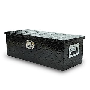 confote 30" Heavy Duty Aluminum Stripes Plated Tool Box Pick Up Truck Bed RV Trailer Toolbox Waterproof Square Storage Organizer with Side Handle, Lock with Keys -30"x 13"x 10"，Black