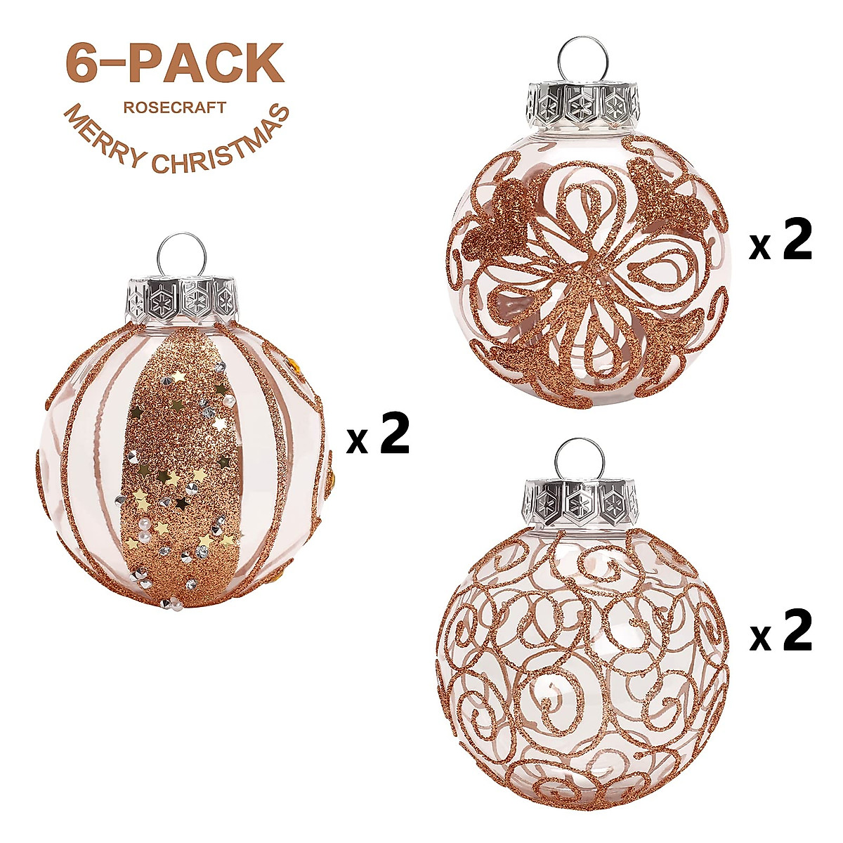 MoonXmas Christmas Ornaments Set, 2.75"/70MM Red Clear Plastic Shatterproof Christmas Tree Hanging Decorations, for Indoor Home Halloween Thanksgiving Xmas Decor - 6Pcs.