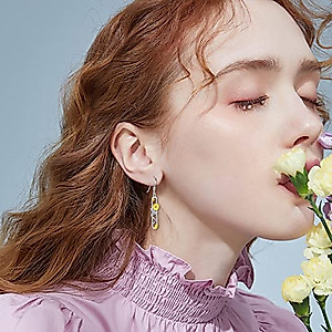 Sunflower Dangle Earrings, 925 Sterling Silver Rectangle Vine Sunflower Drop Earrings,You Are My Sunshine Leverback Earrings Dainty Sunflower Jewelry Gift for Women