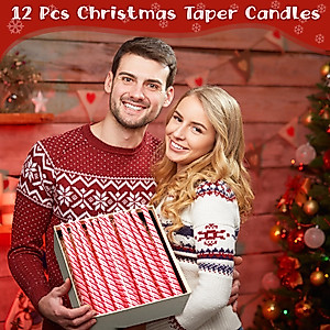Tujoe 12 Pcs Christmas Taper Candles 10 Inch Tall Red and White Stripes Candles Long Burning Candles Christmas Decoration Christmas Candle for Christmas Dinner Xmas Party Table Decoration