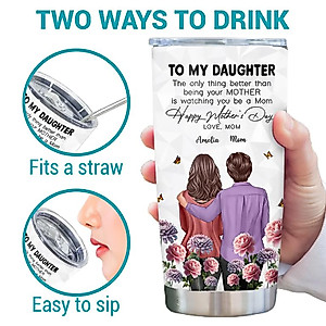 ORIWAVE To My Daughter From Mom Happy Mother's Day Birth Flower, Christmas, Birthday Personalized Tumbler 20 Oz Stainless Steel For Mom, Daughter, Grandma