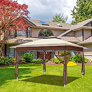 OUTFINE 12'x12' Gazebo Outdoor Pop up Canopy Tent with Curtains and Shelter for Patio, Party & Backyard (Khaki)