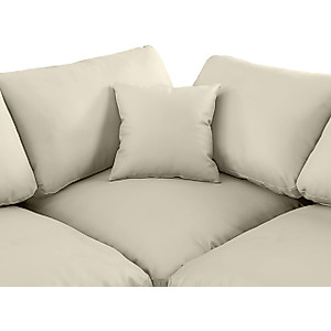 Meridian Furniture 188Cream-Sec6C Comfy Collection Modern | Contemporary Upholstered Modular Sectional, Soft Cream Vegan Leather, Fiber-Filled, 119" W x 79" D x 34.5" H, Cream