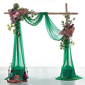 MDS Pack of 2 Panels (30" Width x 20Ft Long) Wedding Arch Draping Fabric Sheer Chiffon Fabric Drapery for Wedding Ceremony Reception Swag and Backdrop Decorations - Emerald Green