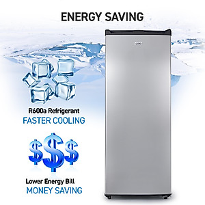 Commercial Cool Upright Freezer, Stand Up Freezer 6 Cu Ft with Reversible Door, Black with VCM Door