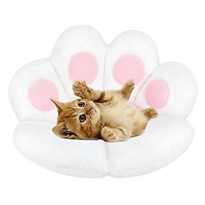 MMUK Reversible Chair Seat Cushion Plush Cat Paw Cushion Lazy Sofa Office Chair Cushion Bear Paw Shape Comfy Seat Pad Support Waist Backrest Floor Seating Cushions Mat,White-27.5x23.6in