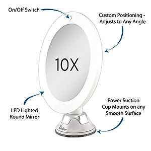 Zadro LED Lighted 10X Magnification Z'Swivel Power Suction Cup Vanity Wall Mount Beauty Makeup Mirror, White