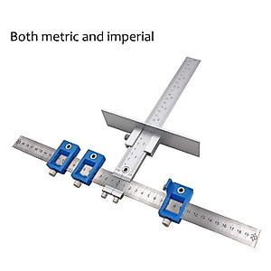 Cabinet Hardware Jig Tool for Handles and Knobs Drawer Guide Jig on Doors and Drawer Fronts, Fastest and Most Accurate Knob for inch Scale-Blue Aluminium Box