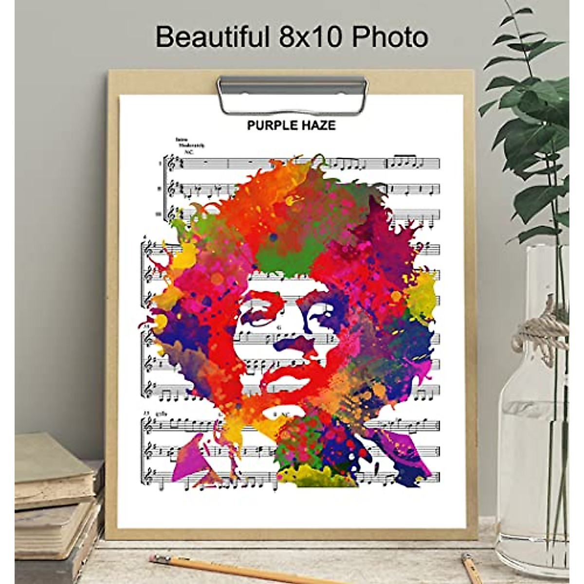 Jimi Hendrix 8x10 Poster, Wall Art, Home Decoration - Graffiti Pop Art Decor for Apartment, Music Studio - Urban Street Art Style Purple Haze Sheet Music Picture Print - Gift for Guitarist, Musician