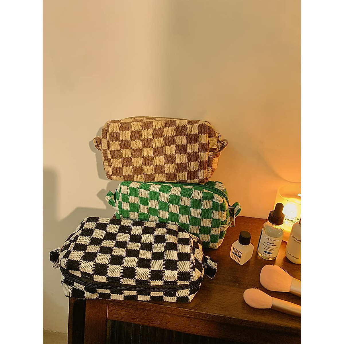 Small Cosmetic Bag Cute Makeup Bag Y2k Accessories Aesthetic Make Up Bag Y2k Purse Cosmetic Bag for Purse (Brown)