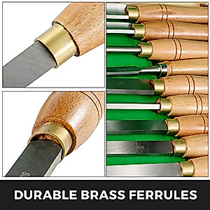 Mophorn Lathe Chisel 8 Piece Wood Lathe Chisel Cutting Carving HSS Steel Blades Wood Turning Tools Lathe Chisel Set Wooden Case for Storage for Wood Turning Hardwood One Free Chisel