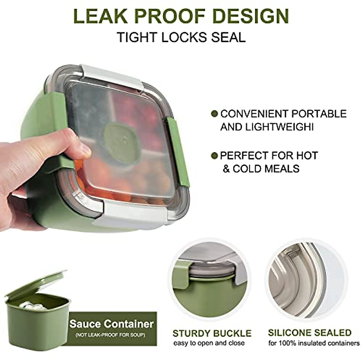 shopwithgreen 52 OZ to Go Salad Container Lunch Container, BPA-Free, 3-Compartment for Salad Toppings and Snacks, Salad Bowl with Dressing Container, Built-in Reusable spoon, Microwave Safe