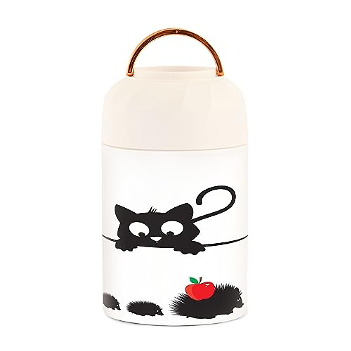 CUPADA Black Cat Hedgehogs Food Jar, Funny Kitten Cute Insulated Hot Food Jars Vacuum 17OZ with Folding Spoon for Work Trip Picnic Camping