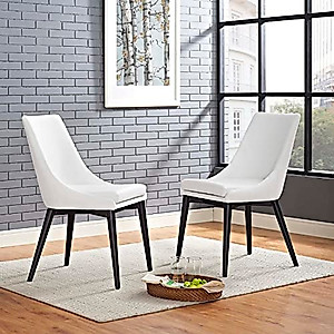 Modway Viscount Mid-Century Modern Faux Leather Upholstered Two Dining Chairs in White
