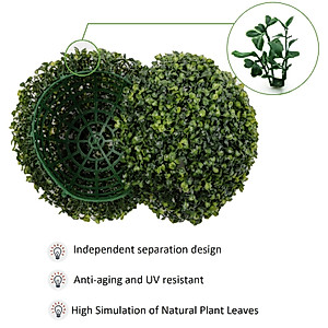 Coregreen Artificial Plant Topiary Ball 2 PCS 13.8Inch 4 Layers Faux Round Boxwood Decorative Balls for Backyard, Balcony, Garden, Wedding Party, Home Office Decor (13.8inch)
