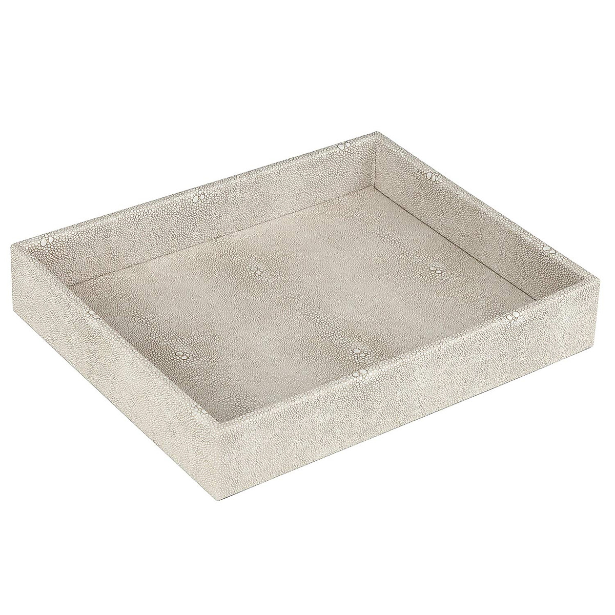 HofferRuffer Elegant Desktop Organizer, Vanity Tray, Bathroom Storage Tray Holder, Dresser Jewelry Tray, Change Coin Key Watch Catchall Tray, 10.2 x 8.4 x 1.8 inches (Light Grey Faux Leather Shagreen)