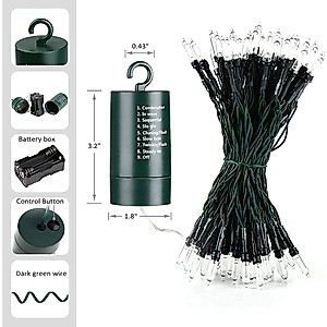 iBaycon 100LED Battery Christmas Lights, 33ft Battery Operated Mini Lights Waterproof with 8 Modes & Timer for Christmas Trees, Home, Garden, Party and Holiday Decoration (White)