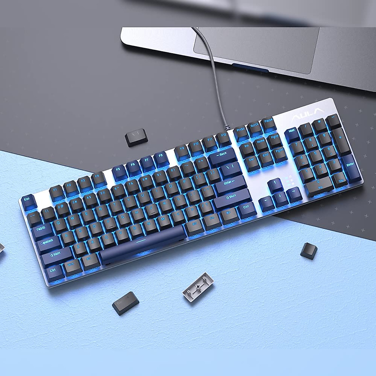 Double Shot Keycap 21-Keys Light Transmitting for General Mechanical Keyboards, Non-Slip Wear-Resistant Enlish(US) Layout (Blue)