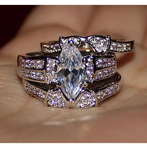 BeBold 5Ct Marquise Cut Simulated Diamond CZ Trio Wedding Set Engagement Ring for Women White Gold Plated