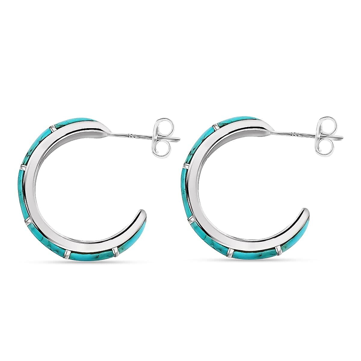 Shop LC Santa Fe Style 925 Sterling Silver Turquoise J- Hoop Earrings Engagement Women Boho Western Birthday Gifts for Women