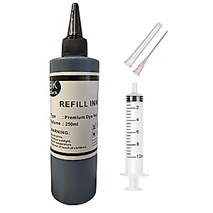 250ml Universal Black DYE Refill Ink Bottles Compatible for All Epson Workforce Epson EcoTank HP Officejet HP Deskjet Brother MFC Canon Pixma Printers Model