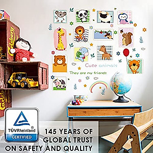 Waterproof Kids Wild Safari Animal Wall Stickers - Bathroom Mirror or Window - Peel & Stick Jungle Theme Unisex Wall Decals for Baby's & Kids Room, Nursery, Classroom, Playroom & Party Decorations