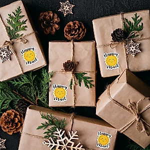 Littlefa 1.5” Happy Mail with Sun Design Stickers,Mail Stickers,Bakeries Stickers,Handmade Stickers,Small Business Stickers, Envelopes Stickers, Gift Bags Packaging 500 PCS