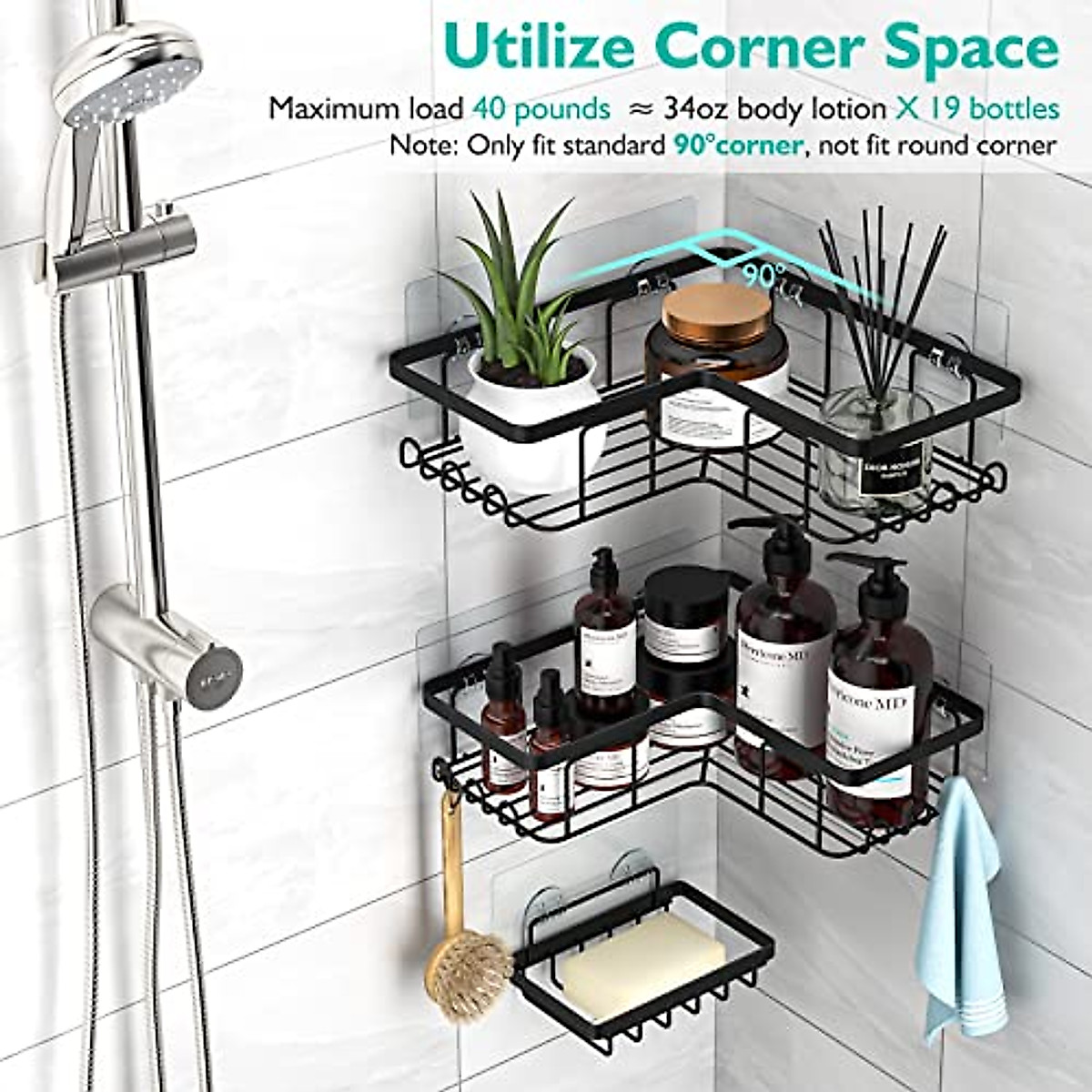 YASONIC Corner Shower Caddy and Adhesive Shower Caddy, Storage Organization for Bathroom, Save Space, Bundle Sales - 2 Pack