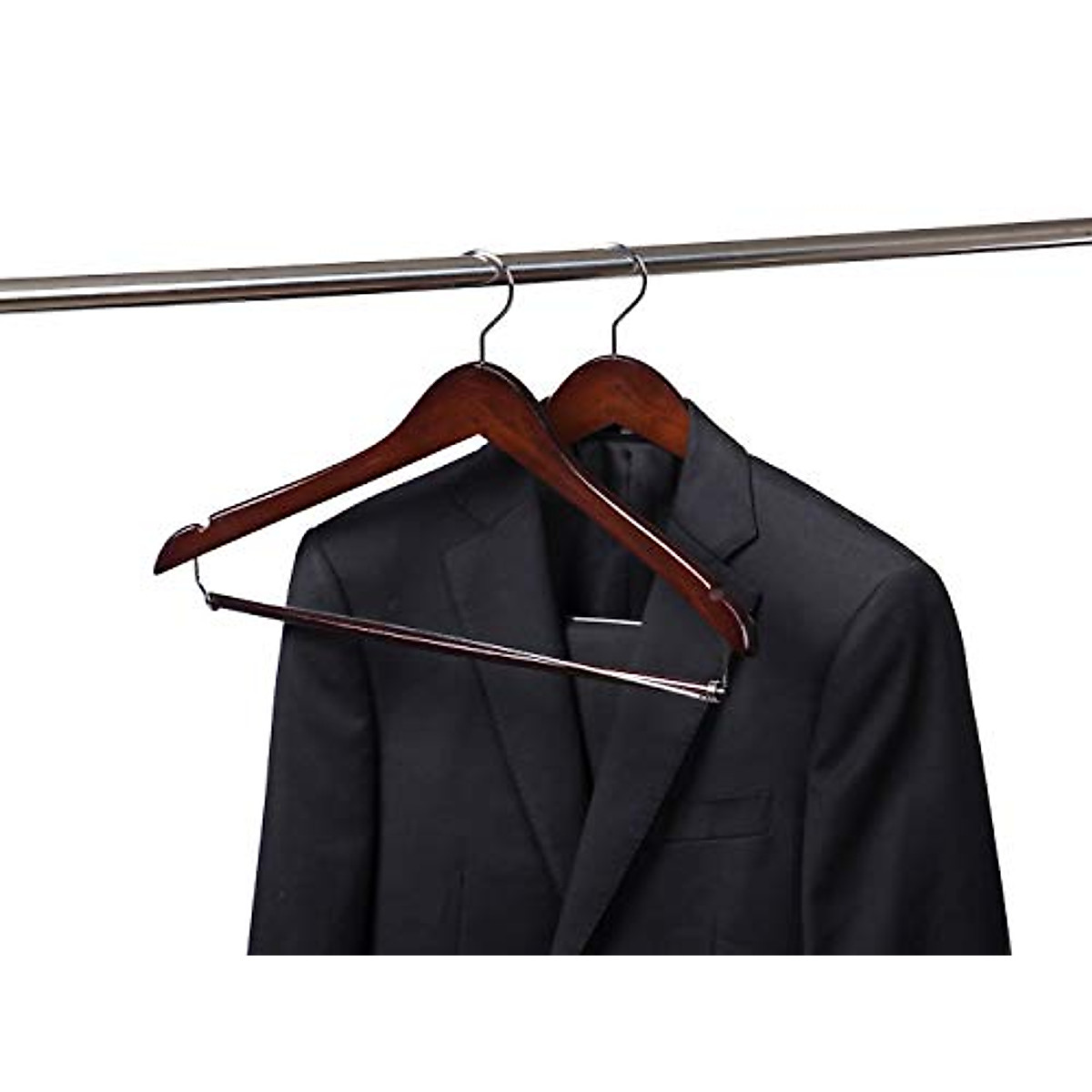 Quality Hangers 10 Wooden Curved Hangers Beautiful Sturdy Suit Coat Hangers with Locking Bar Chrome Hooks (10)