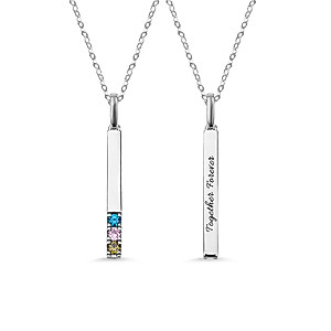 AILIN 925 Sterling Silver Custom 3D Vertical Bar Necklace Personalized Back Engraved Necklace With Any Name 1-9 Birthstones Pendant Necklace For Family Mother Grandmother