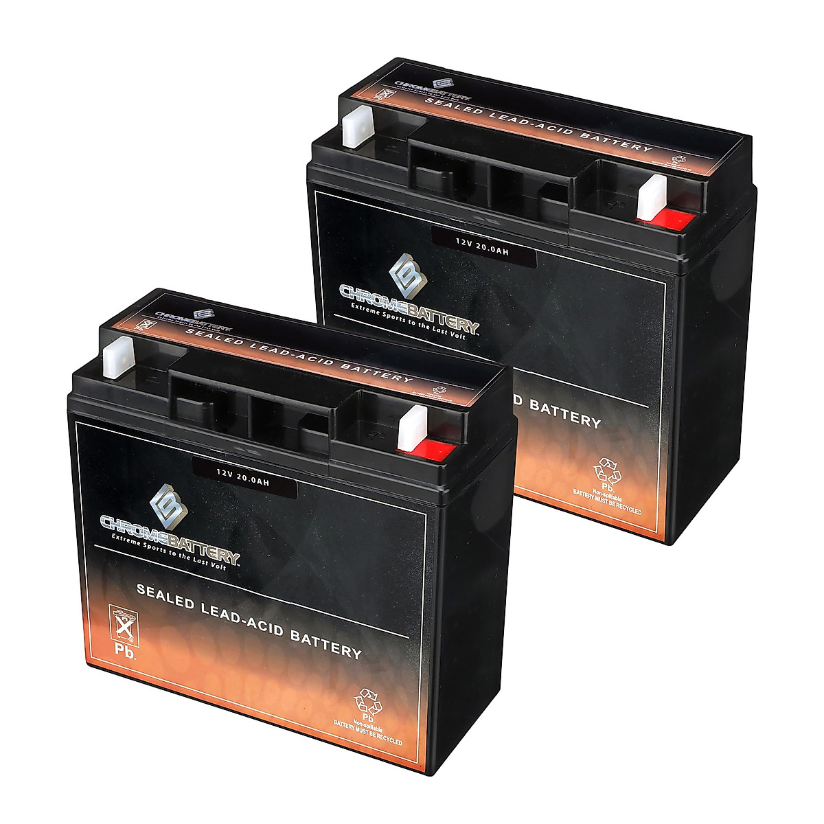Chrome Battery 12V 20AH T3 Maintenance-Free Battery for Alarm Systems, Scooters, Toys, Emergency Lights, and More - Nut and Bolt (T3) Terminal 2 pack