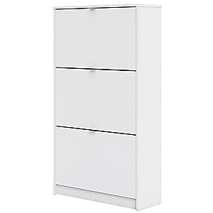 Pemberly Row Modern 3 Drawer Shoe Cabinet, 18-Pair Shoe Rack Storage Organizer in White