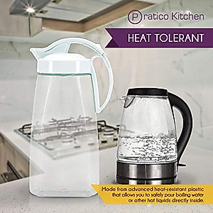 Pratico Kitchen QuickPour Water, Juice, and Beverage Airtight Pitcher, Made in Japan, 2.3 qt, 73 oz, White