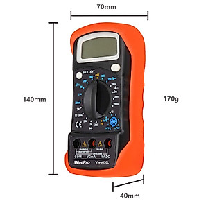 WeePro Vpro850L Digital Multimeter DC AC Voltmeter, Ohm Volt Amp Test Meter, Electric Tester Ohmmeter with Diode and Continuity Detector, Backlit Display and Insulated Rubber Case Kickstand