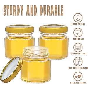 CRTWDMAN 60 Pack Mini Honey Jars/Pot Metal Lids,1.5 oz Glass ,Wooden Dippers,Bee Charms,Jutes,Stickers,Small,Tiny, Baby Shower Wedding Party Favors
