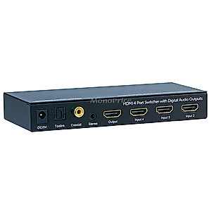 Monoprice Blackbird 4x1 HDMI 1.4 Switch - HDCP 1.4, with Toslink, Digital Coax and Analog Audio Extractor, 1080p 60Hz, DAC (Compatible with PS4/5 Xbox Apple TV Fire Stick Roku Blu-Ray Player)