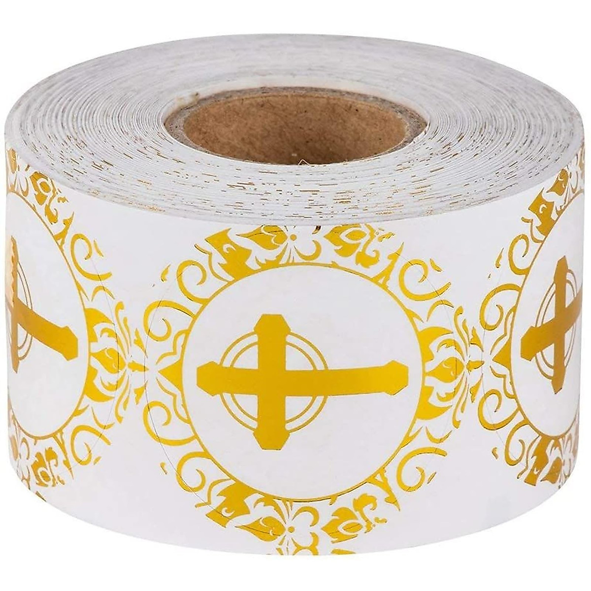 500 Count Religious Stickers - Gold Foil Cross Sticker, 1.5 inch Cross Design Round Labels with Gold Foil Finish, Envelope Seals, Easter Themed Party Favors