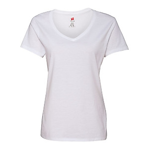 Hanes Ladies Perfect-T Cotton V-Neck T-Shirt. ,WHITE,XS