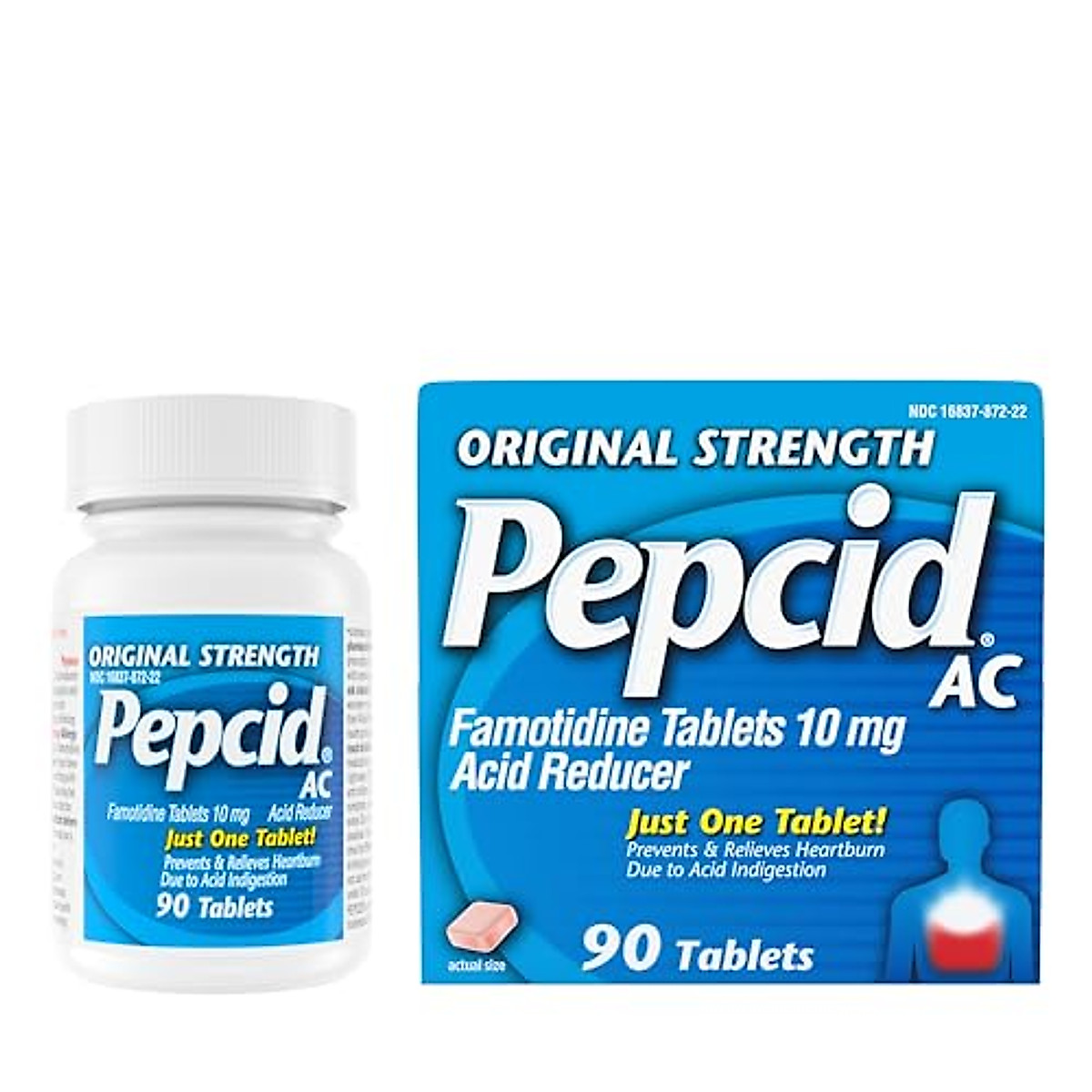 Pepcid AC Original Strength Heartburn Relief Tablets, Prevents & Relieves Heartburn Due to Acid Indigestion & Sour Stomach, 10 mg Famotidine to Reduce & Control Acid, Fast-Acting, 90 Ct