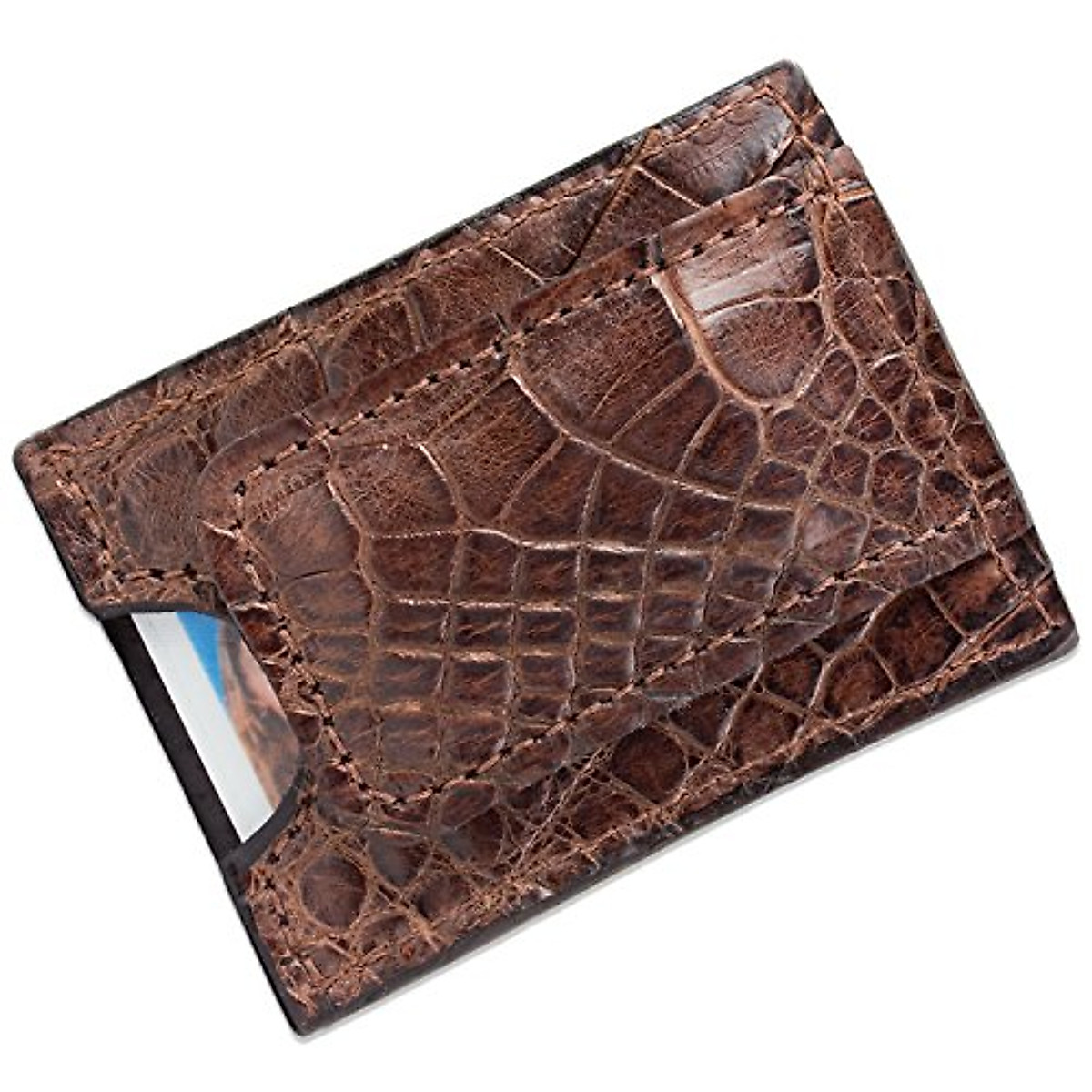 Brown Genuine Alligator Leather Magnetic Money Clip Wallet