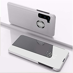OOPKINS Case for iPhone 15 Pro case Luxury Bookstyle Clear View Window Electroplate Plating Kickstand Scratchproof Full Body Protective Flip Folio Slim Cover for iPhone 15 Pro PU Mirror Silver MX