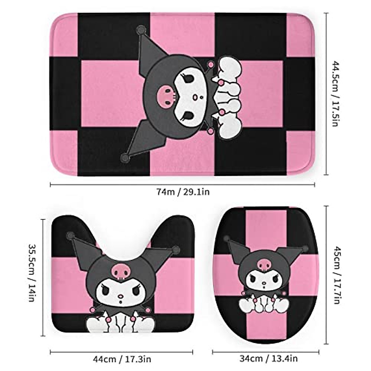 fmsnupz 4PCS Anime Shower Curtain Set, Cute Bathroom Decor with Non-Slip Rugs, Toilet Lid Cover and Bath Mat, Waterproof Fabric Shower Curtains with 12 Hooks, 70.8"x70.8"